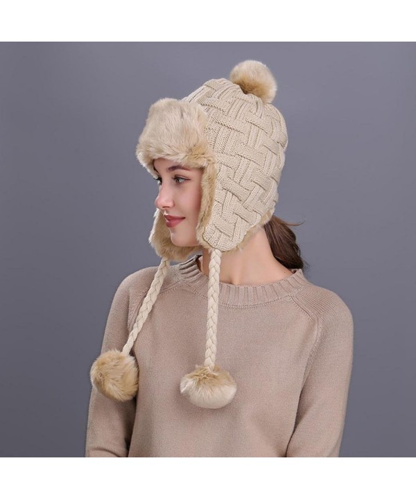 Warm Women Winter Hat With Ear Flaps Snow Ski Thick Knit Wool Beanie
